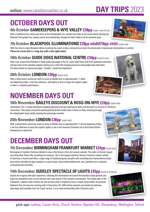 Day Trips 2023 - Caradoc Coaches